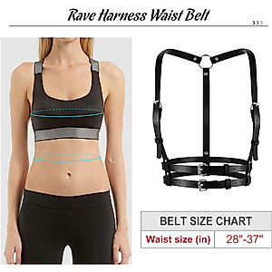 HLJA Punk Waist Harness Belt Fashion Body Chain 28''-37'' Black Leather Goth Rave Adjustable Body Corset Accessories for Women and Girls Leather Blackfor Party,Cosplay, Dating