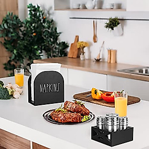 2-in-1 Salt Pepper Napkin Holder Combo, Wooden Napkin Holder for Table with Salt and Pepper Shakers Caddy, Farmhouse Rustic Napkin Holders Salt Pepper Storage Caddy for Tabletop,Kitchen