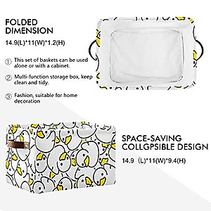 KLL Storage Bins Large Foldable Rubber White Ducky Storage Basket with Leather Handles for Home Office Closet or Shelves