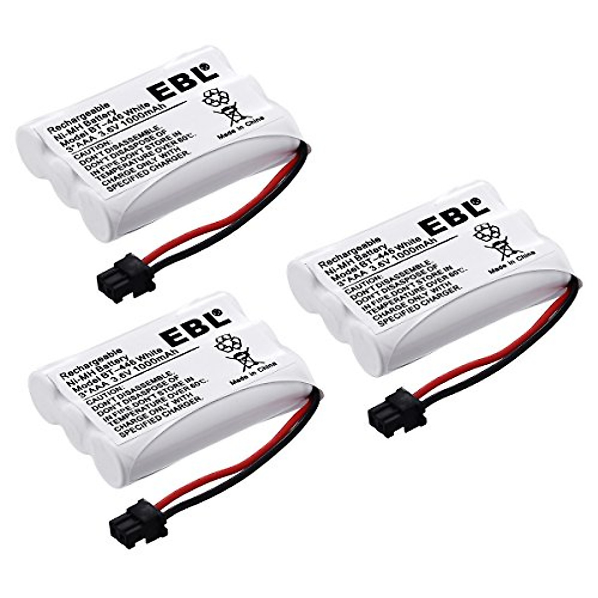 EBL BT-446 Rechargeable Cordless Phone Replacement Batteries for BT-446, BT-1005 BT1005, 3.6V 1000mAh NiMH (Pack of 3)