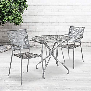 Flash Furniture Agostina Series 31.5" Round Antique Silver Indoor-Outdoor Steel Patio Table