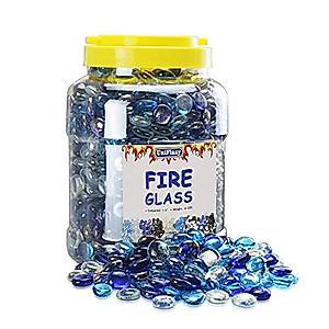 Uniflasy Blended Fire Glass Rocks Beads for Outdoors and Indoors Propane Firepit, 1/2 Inch Fire Glass for Natural or Propane Fireplace, 10 Pounds Fire Glass Round Bead Stones for Outside Fire Table
