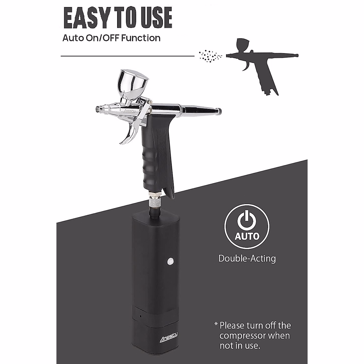 Anesty AHPPro High Pressure Cordless Airbrush Kit, Portable Airbrush Compressor,Connect Air hose Compressor for Makeup,Cake Decoration,Barber, Painting Model,Painting Nail Black