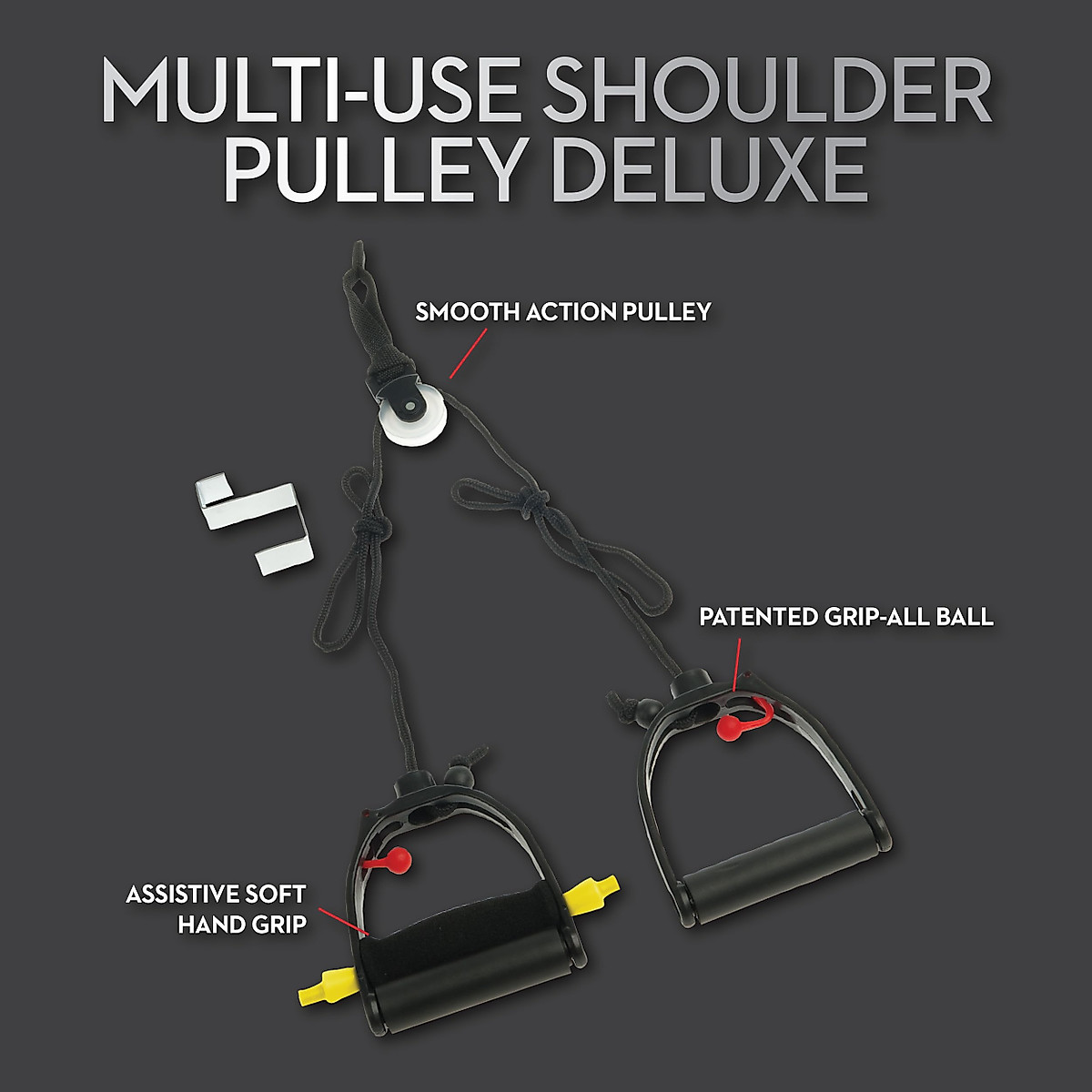 Lifeline Multi-Use Shoulder Pulley, Black, Deluxe, With Metal Bracket Door Attachment