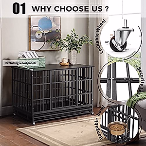 ITORI 48 inch XXL Heavy Duty Indestructible Dog Crate, Dog Cage Kennel Crate and Playpen for Training Large Dog Indoor Outdoor with Double Doors & Locks Design Included Lockable Wheels Removable Tray