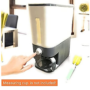 Rice Dispenser Set, Dry Food Dispenser with Rice Storage Sponge Cleaner, Rice Container Storage 25lbs, Rice Dispenser 25 Pounds for Rice Holder In Grey (Cup Not Included)