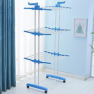 WXFKLDJ 4-Tier Clothes Drying Rack, Movable Clothes Drying Rack with Casters for Indoor/Outdoor for Drying Clothes, Bed Covers, Shoes, Sofa Covers