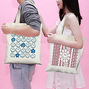 2 Pcs Aesthetic Canvas Tote Bags Women Cute Beach Bags Reusable Grocery Shopping Bags Inspirational Gifts for Beach Picnic (Lovely Style)