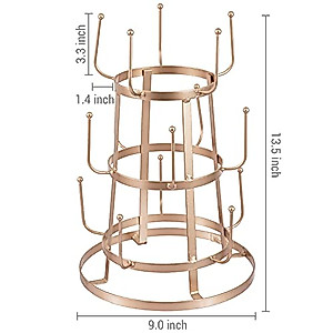 MyGift Rose Gold-Tone Iron Metal Coffee Mug Holder Stand with 15 Hooks, Coffee Mug Tree Rack, Drinking Cup Glass or Bottle Drying Rack Countertop Stand