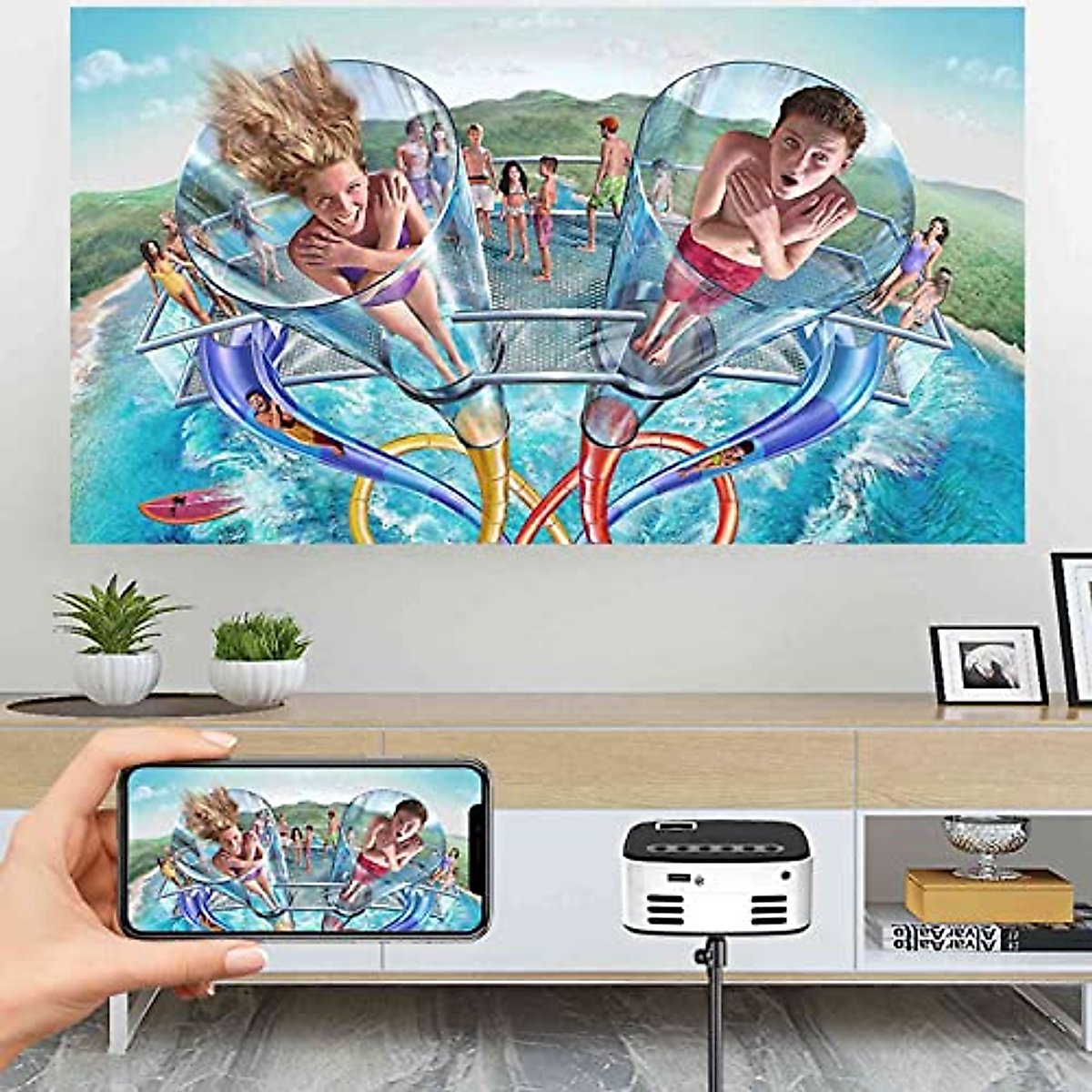 Mini Projector, HD 1080P WiFi Projector Portable Movie Projector Smart with Adapter, Remote Control, User Manual Support Phone Computer USB AV Audio Home Theater Projector for Gaming and Movies(#2)