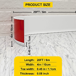 Jaspond Flexible Baseboard Molding Trim, 4 Inch(W) x 20 Feet(L) Self-Adhesive Vinyl Wall Base Cove Base, Peel and Stick Rubber Wall Base Moulding Trim