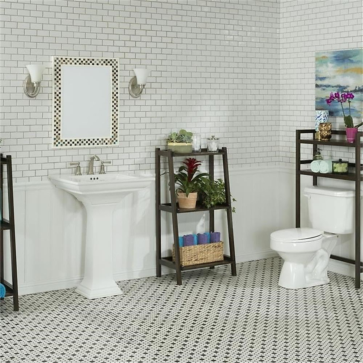 New Ridge Home Goods Dunnsville 2-Shelf Over The Toilet Space Saver with Side Storage, ESPRESSO