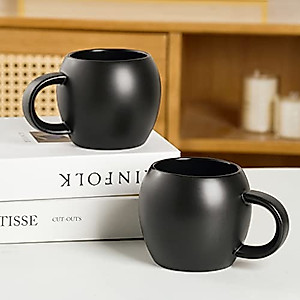 LYEOBOH Coffee Mugs Set Porcelain Coffee Cups,14 OZ Coffee Mugs Ceramic Tea Mug for Hot Cocoa, Diner, Ceramic Large Latte Mug Set of 4, Matte Black
