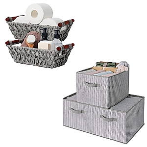 GRANNY SAYS Bundle of 3-Pack Closet Storage Boxes & 2-Pack Wicker Storage Baskets for Shelves
