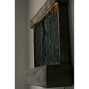 XBrand Polystone Wall Water Fountain with Warm Light and Splash Guard, Indoor Outdoor Wall-Mounted Fountain, Relaxing Décor for Home Patio Garden Backyard, 29.5 Inch Wide, Natural Stone and Green