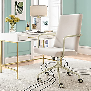Elle Decor Giselle Modern Home Office Desk Chair, High Back Adjustable Computer Chair with Gold Arms, Base and Wheels, Velvet Fabric, Cream