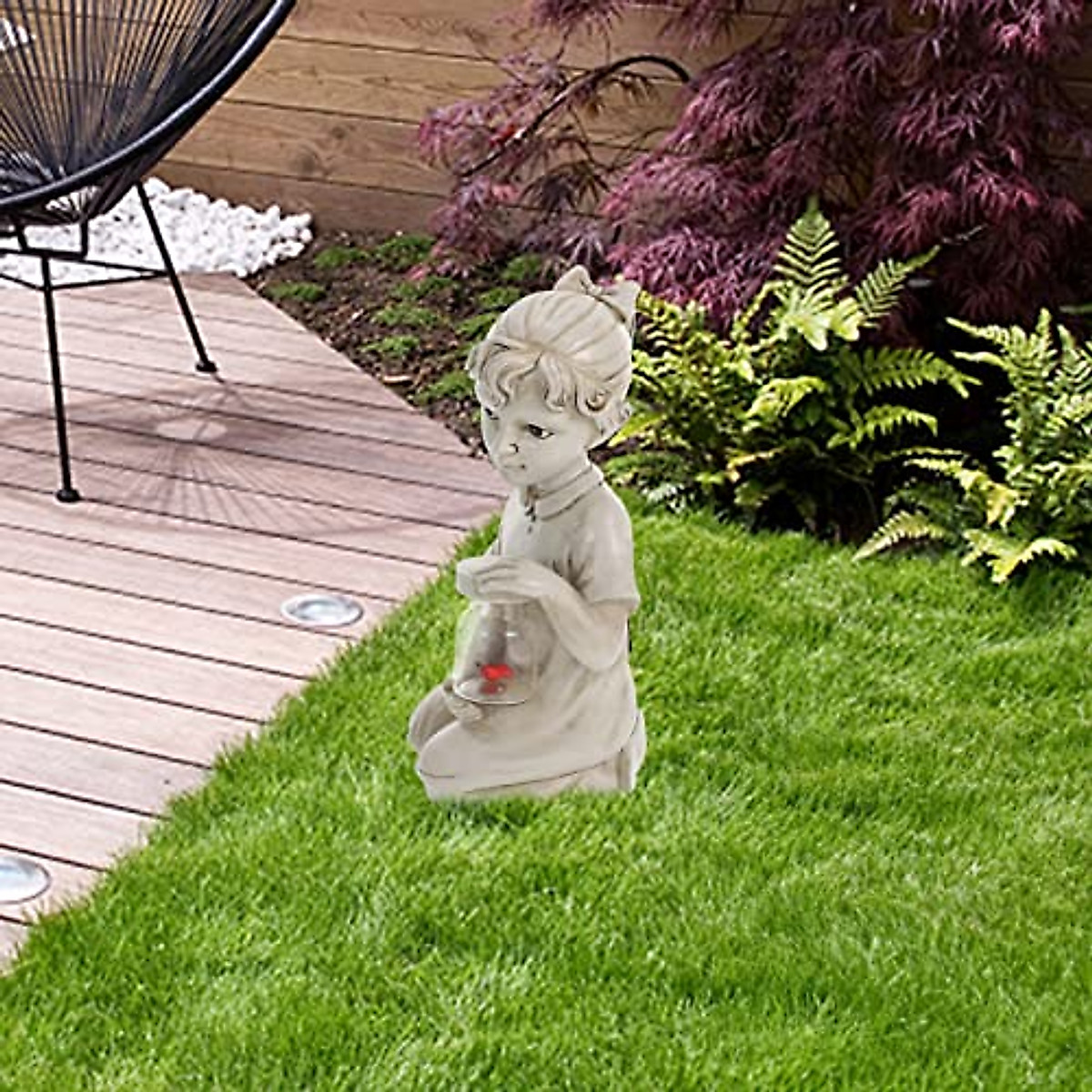 LIOOBO Solar Fireflies Solar Girl Statue Fairy Girl Garden Statue Solar Powered LED Light for Garden Decor Porch Lawn Art Decorations Housewarming Garden Gift