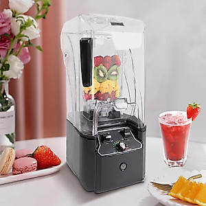 RTUSUML Professional Commercial Blender, 2200W Motor Soundproof Blender with Shield Quiet Sound Enclosure, Industries Strong and Quiet Professional-Grade Power, Self-Cleaning, Black