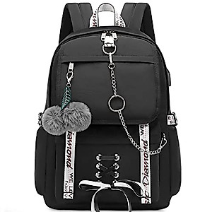 Hey Yoo School Backpack for Girls Backpack with Lunch Box School Bag Bookbag Aesthetic Cute Backpack Set for Teen Girls (Black)