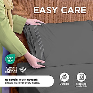 ROYALE LINENS 3 Piece Twin Sheets Set - Soft Brushed 1800 Microfiber Bedding - 1 Fitted and 1 Flat Sheet, 1 Pillow case - Wrinkle Free & Fade Resistant - Hotel Luxury Bed Sheets Set (Grey, Twin)