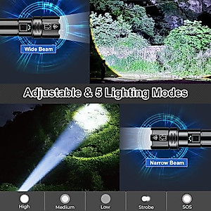 lemihui Rechargeable LED Flashlight High Lumens, 990,000 Lumens Bright Powerful Flashlight, 5 Modes, IPX6 Waterproof Handheld Flash Light for Camping Hiking