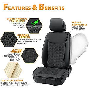 Elantrip 2PCs Front Car Seat Covers Leather Water Proof Seat Protector Universal fit for Most Cars SUVs and Trucks Black