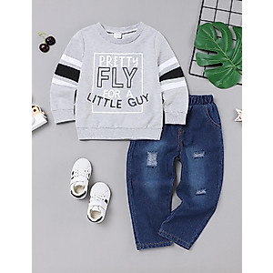 oklady Boy Clothes 5T 6T Long Sleeve Letter Sweatshirts Top and Ripped Jeans Pants Toddler Boys Fall Winter Outfits