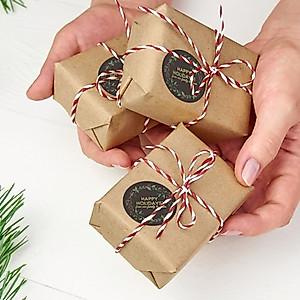 Mobiusea Creation Happy Holidays Stickers | Envelope Seals | 1.4 inch | Gold Foil | Black Wreath Christmas Stickers | Waterproof | 90-Pack for Christmas Gifts, Envelopes, Holiday Cards