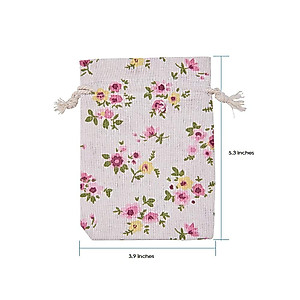 Venxic 50Pcs Floral Drawstring Gift Bags, Christmas Wedding Bridal Favor Party Shower Birthday Bags Jewelry Pouches Sacks, 5.3 x 3.9 Inch