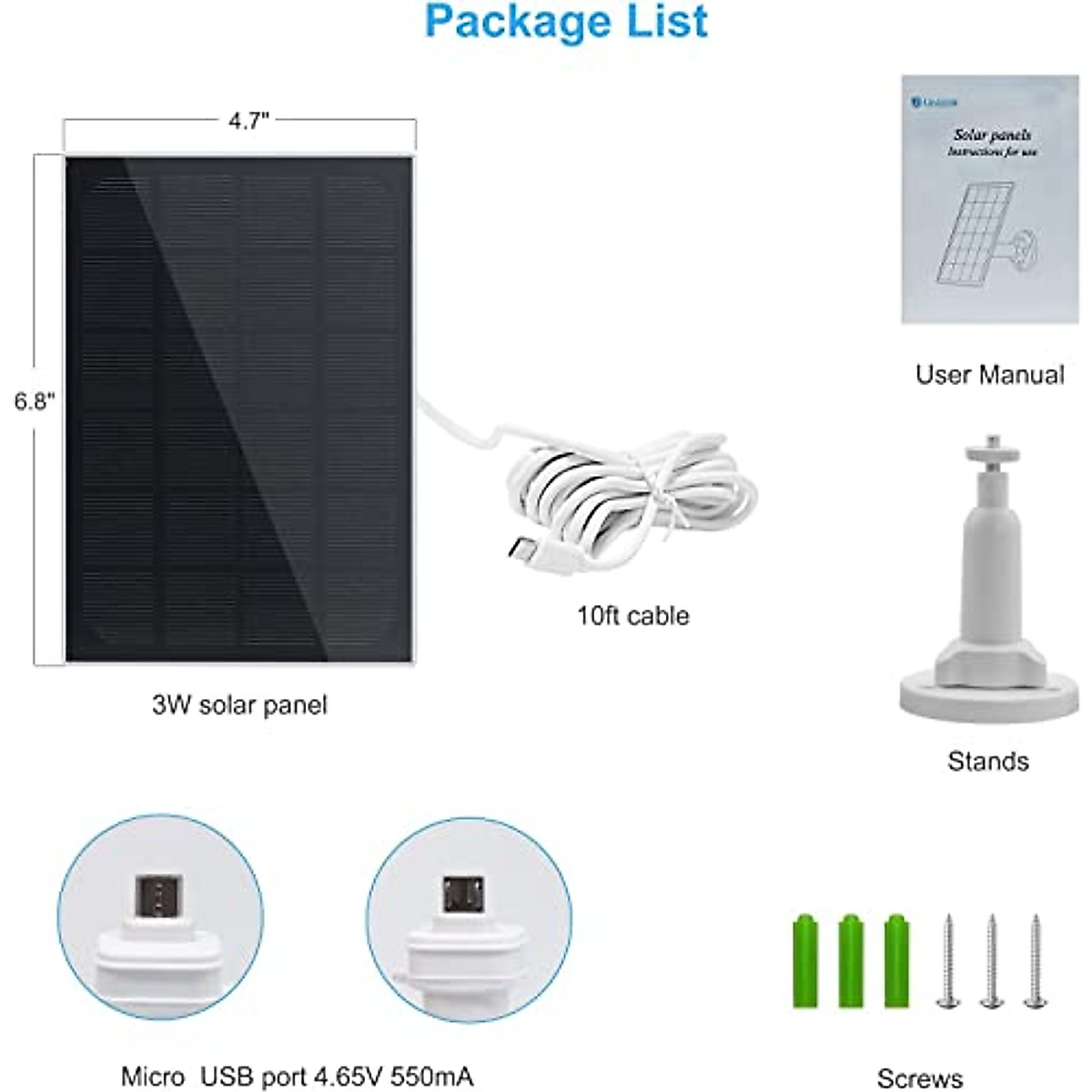 Unilook 3W Solar Panel, Only Works for Unilook Wireless Camera（Compatible with Type C Interface）