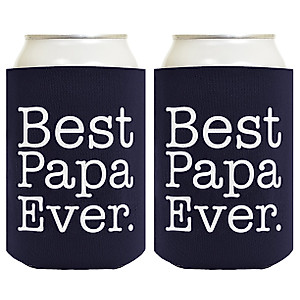 Funny Beer Coolie Best Papa Ever Grandpa Gift 2 Pack Can Coolies Drink Coolers Navy