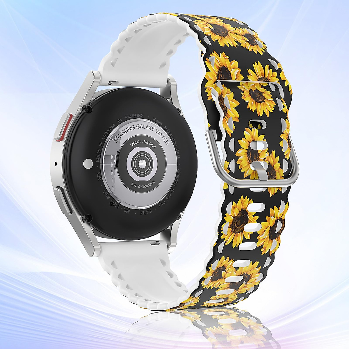 ZSMJ Compatible With Samsung Galaxy Watch 6/5/4 Band 40mm 44mm/Classic 43mm 47mm 42mm 46mm/Pro 45mm/Active 2/Watch 3 41mm, Slim Lace Floral Print Soft Silicone 20mm Quick Release Watch Bands for Women