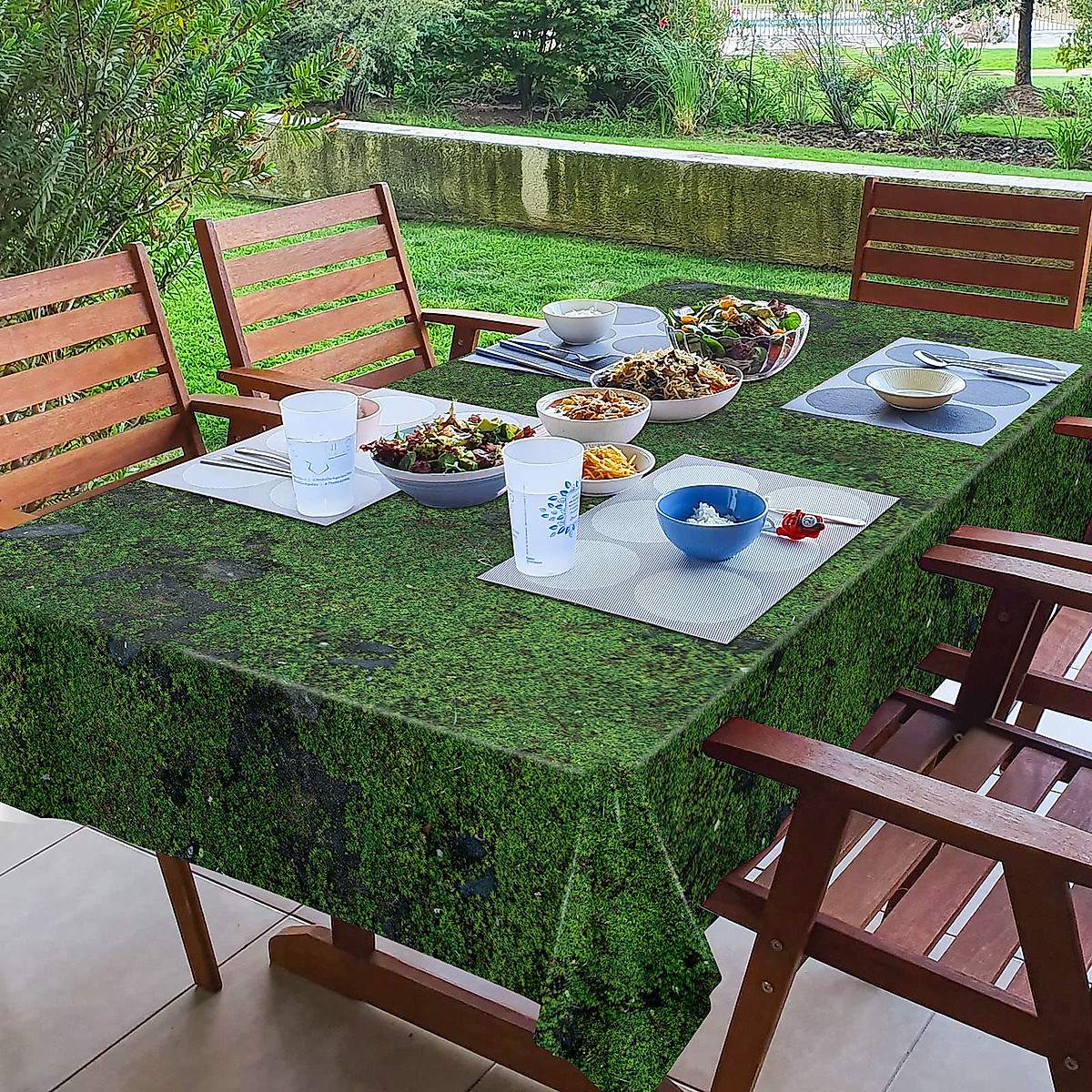 durony 2 Pieces Green Moss Pattern Plastic Tablecloth Green Leaves Tablecloth Waterproof Party Table Cover for Plants Nature Themed Party Table Decor, 108 x 54 Inch