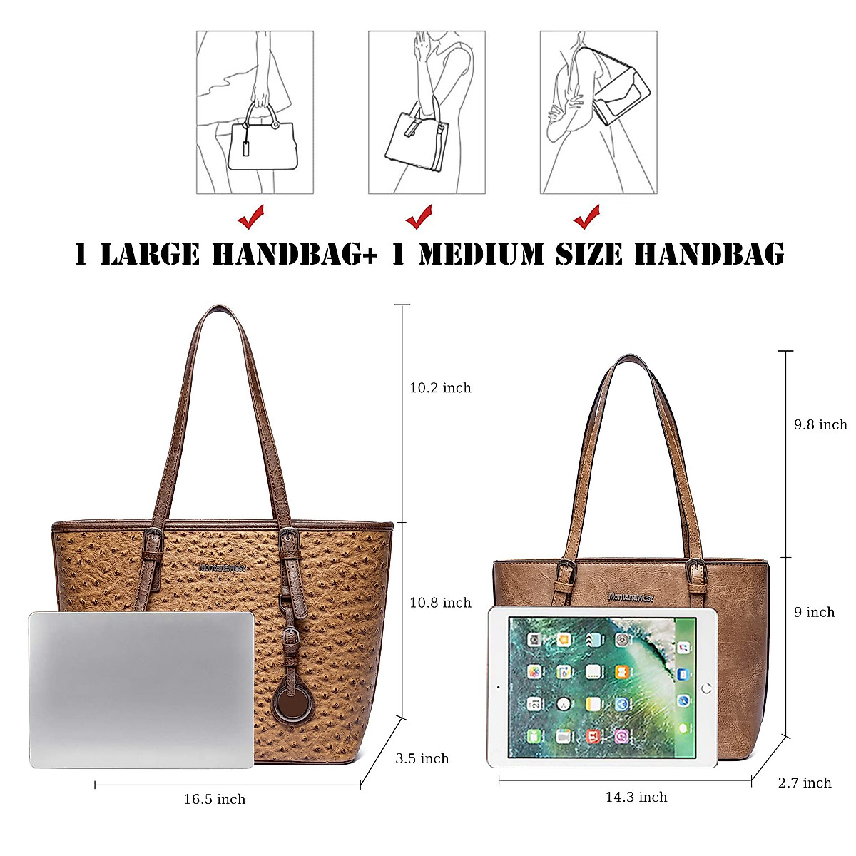 Montana West Tote Bag for Women Vegan Leather Purse and Handbags Set Embossed Collection Purse 2Pcs Set Brown MWC2-G049BR