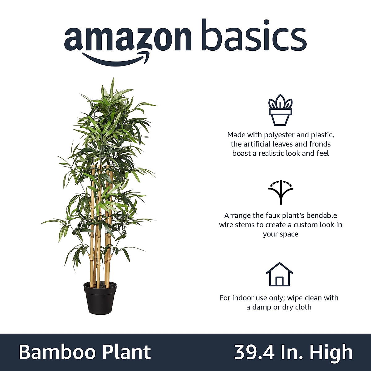 Amazon Basics Artificial Fake Palm Tree Plant with Plastic Planter Pot, 47-Inch