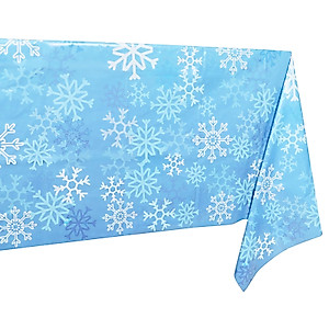 BLUE PANDA 3 Pack Blue Snowflake Plastic Tablecloths for Christmas Party Supplies, 54 x 108 inch Rectangular Xmas Winter Holiday Snowy Table Covers, Fun Festive Christmas Party Decorations