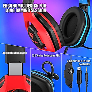 BENGOO G9500 Gaming Headset Headphones for PS4 Xbox One PC Controller, Over Ear Headphones with 720° Noise Cancelling Mic, Bicolor LED Light, Soft Memory Earmuffs for Gamecube Super Nintendo PS5