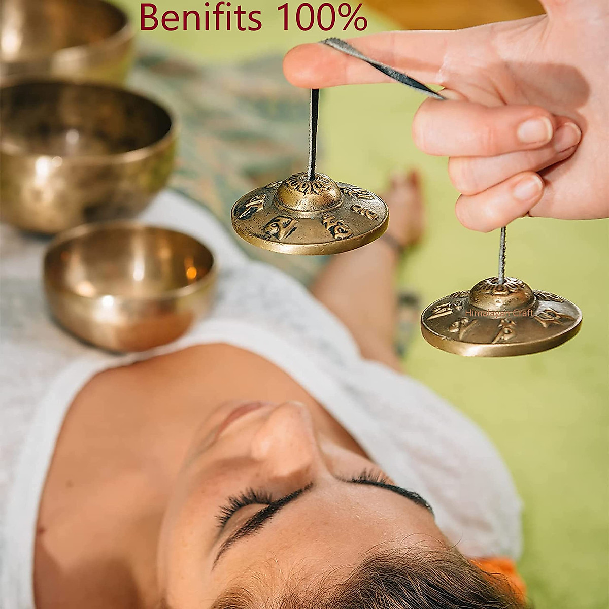 Tibetan Tingsha Meditation Bell - Meditation Chime Bells - Tingsha Cymbals With Hand Woven Cotton Bag- Tibetan Buddhist Meditation Yoga Bell Chimes (Om Mani Padme Hum Mantra) Handmade In Nepal