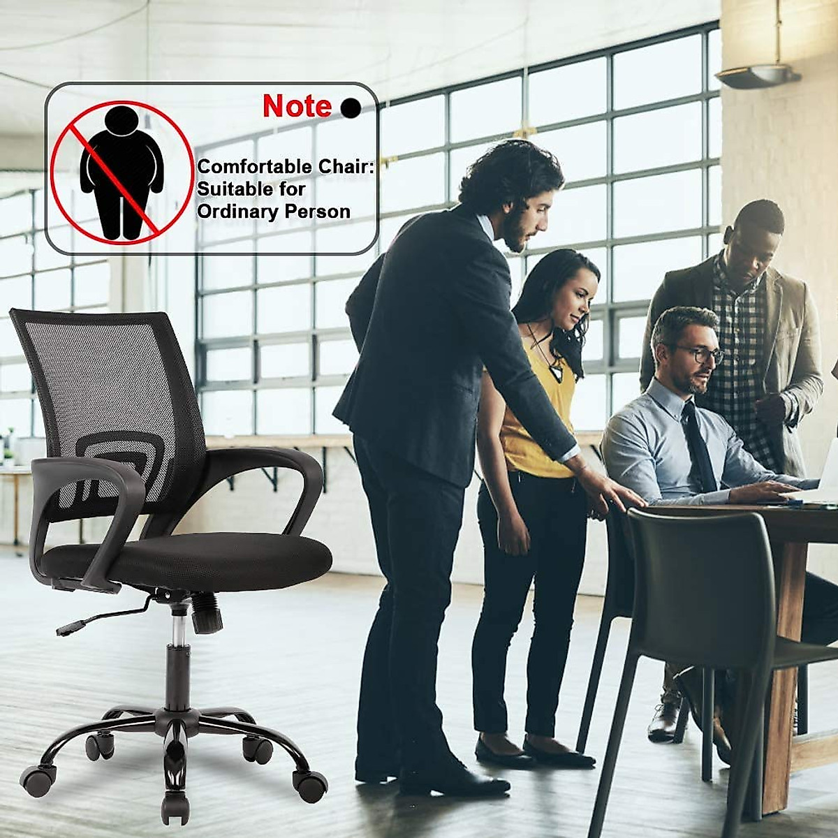 Simple Home Ergonomic Desk Office Chair Mesh Computer Chair, Lumbar Support Modern Executive Adjustable Stool Rolling Swivel Chair for Back Pain, Chic Modern Best Home Computer Office Chair - Black