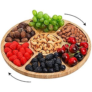 Dicunoy Divided Serving Tray, 13'' Veggie Tray Container Bowls, Lazy Susan Relish Sectional Snack Tray with 7 Moveable Compartment for Candy, Appetizer, Fruit, Nuts, Parties