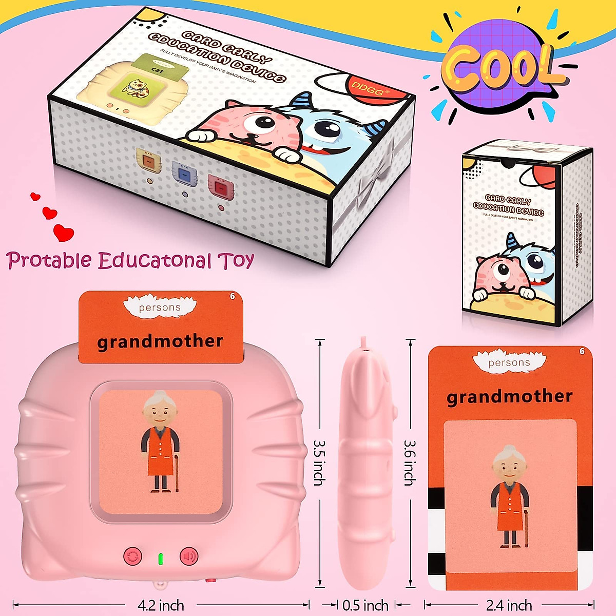 Toddler Toy Flash Cards Learning Toy for 1-6-Year-Old, Educational Toys for Toddler,112 Pcs Flash Cards 224 Words, Speech Therapy Toys for Toddlers Preschool Learning Toys and Gift(Pink)