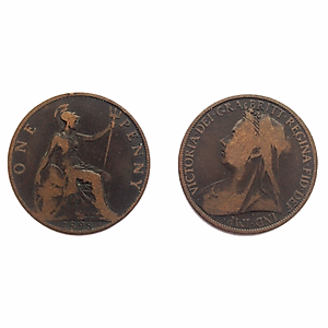 Collectible Coins - Circulated 1895 -1901 British Queen Victoria Penny Coin / Great Britain