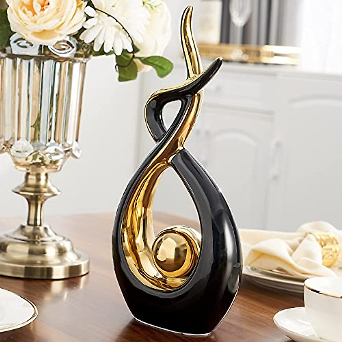 FJS Home Decor Modern Art Ceramic Statue Table Decorations for Living Room Dining Room Coffee Table Centerpiece Shelf Decor - Great Gift Idea 12.2" High (Black, Large)