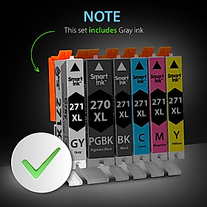 Smart Ink Compatible Ink Cartridge Replacement for Canon Pixma PGI 270XL 270 XL CLI 271 271XL (PGBK&BK/C/M/Y/GY 6 Pack Combo) to use with MG7720 TS9020 TS8020