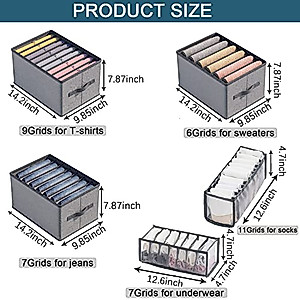 CSKB Wardrobe Clothes Organizer,5Pcs Drawer Organizers for Clothing, 6/7/9 Grids Stackable Dividers Closet Drawer Organizer with Built-in PP Board for Clothing Jeans,Pants, Sweaters,Hoodies