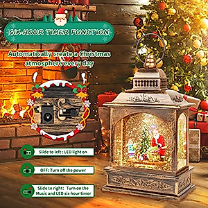 Christmas Snow Globe, Musical Snow Globe Lights with 6 Hour Timer and 39In USB Batteries Powered, Retro Style Holiday Glitter Globe for Xmas Home Decoration and Santa Gifts