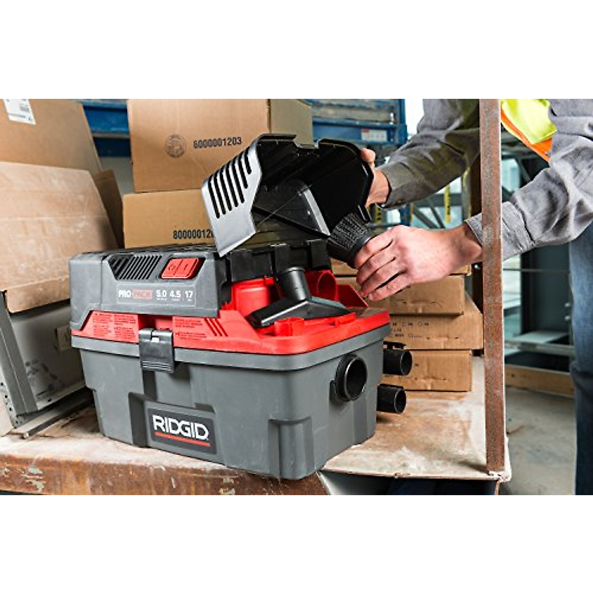 RIDGID 50318 4500RV ProPack Wet Dry Vac, 4.5-Gallon Portable Wet Dry Vacuum with Toolbox Design, 5.0 Peak HP Motor, Expandable Pro Hose, Blower Port Red