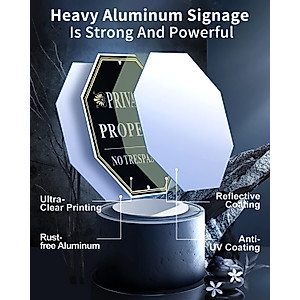 SWEETAPRIL No Trespassing Signs Private Property, All-Aluminum Yard signs, 10" x 10", 28" Metal Stakes Included