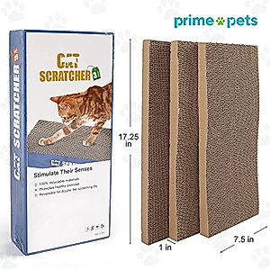 PrimePets Cat Scratcher Cardboard for Indoor Cats, 3 in 1, Cat Scratch Pad with Box, Cat Scratching Board, Reversible Corrugated, Furniture Protector, Catnip Included