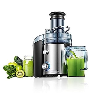 Juicer Machines, FOHERE 1000W Juicer Whole Fruit and Vegetables, Quick Juicing Easy to Clean, 75MM Large Feed Chute, Dual Speed Setting and Non-Slip Feet, Silver